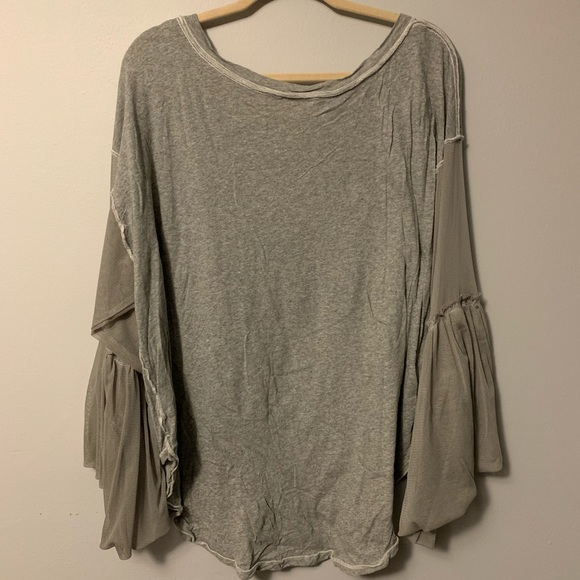 Free People | Tops | Free People Grey Mesh Dramatic Sleeve Shirt L ...